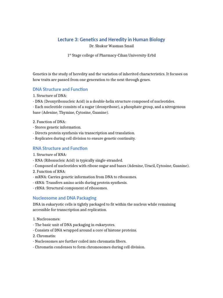 Genetics and Heredity Overview | PDF | Dna | Rna