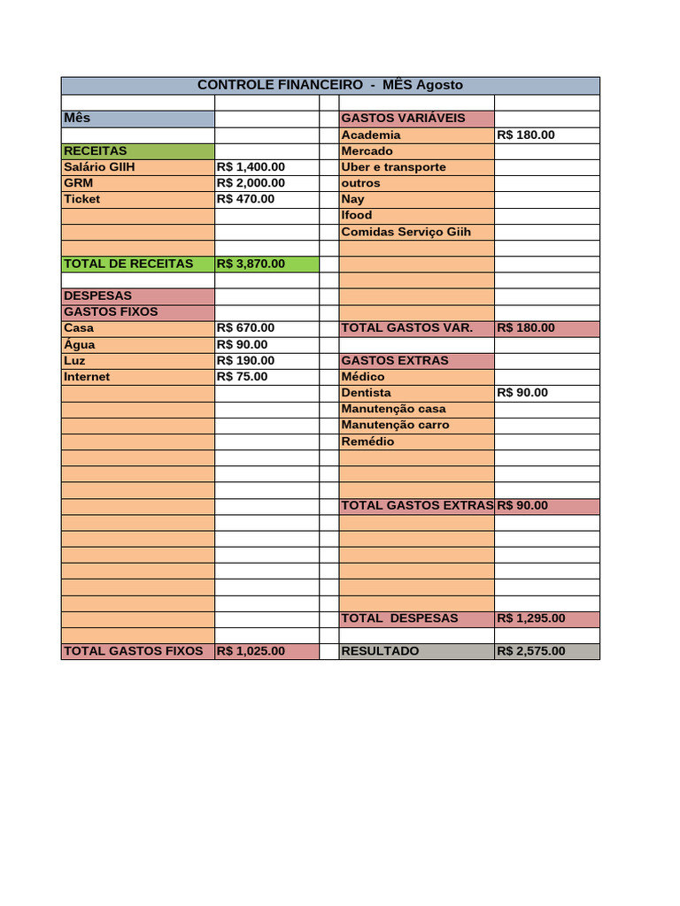 Planilha Controle Financeiro Mensal | PDF