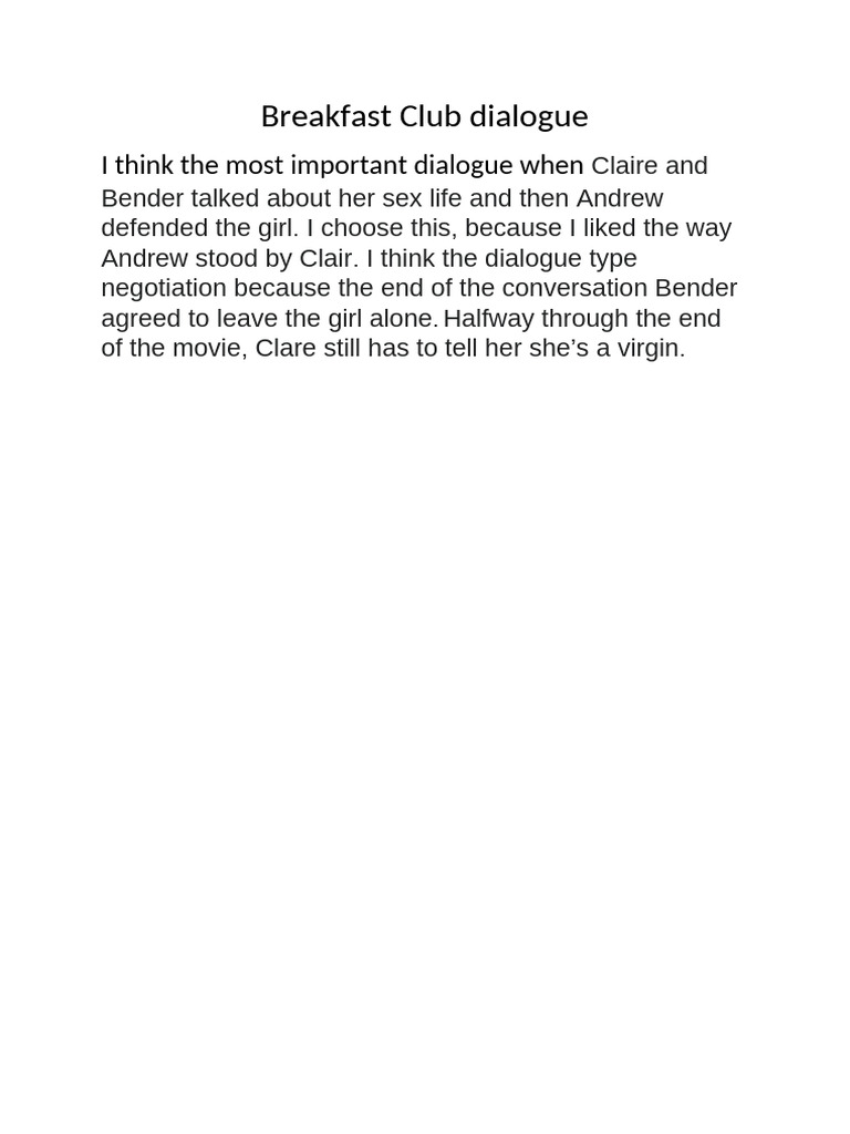 Breakfast Club Dialogue | PDF