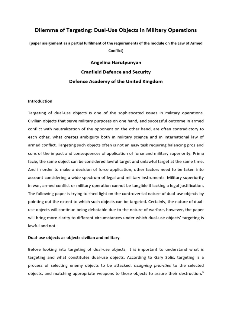 Dilemma of Targeting Dual Use Objects in | PDF | International ...