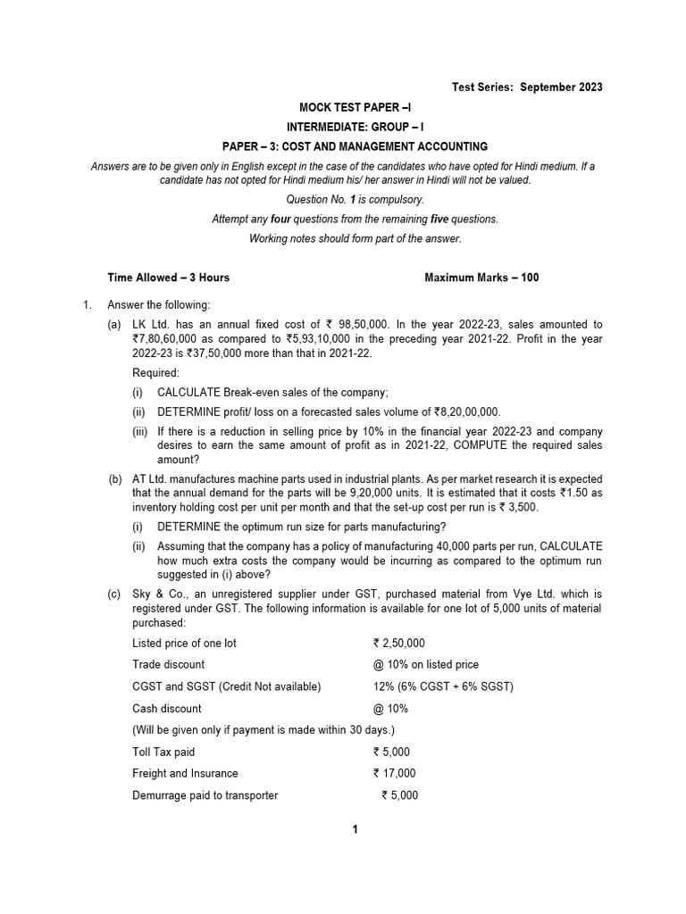 Costing - Questions | PDF | Gross Margin | Business Economics