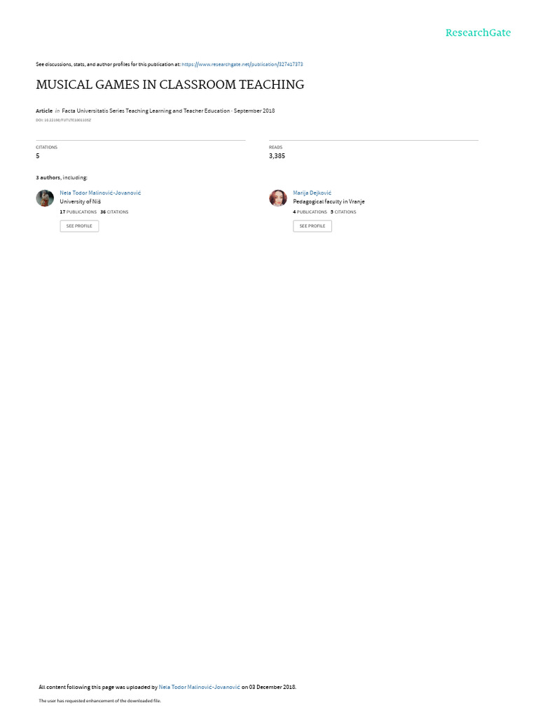 Musical Games in Classroom Teaching | PDF | Rhythm | Dances