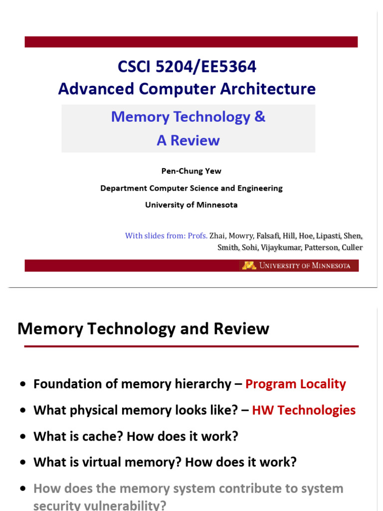 CS5204/EE5364 - Advanced Computer Architecture - Memory | PDF | Cpu Cache | Computer Data Storage