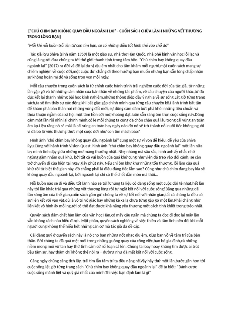 Chú Chim Bay Không Quay Dầu Ngoảnh Lại | PDF