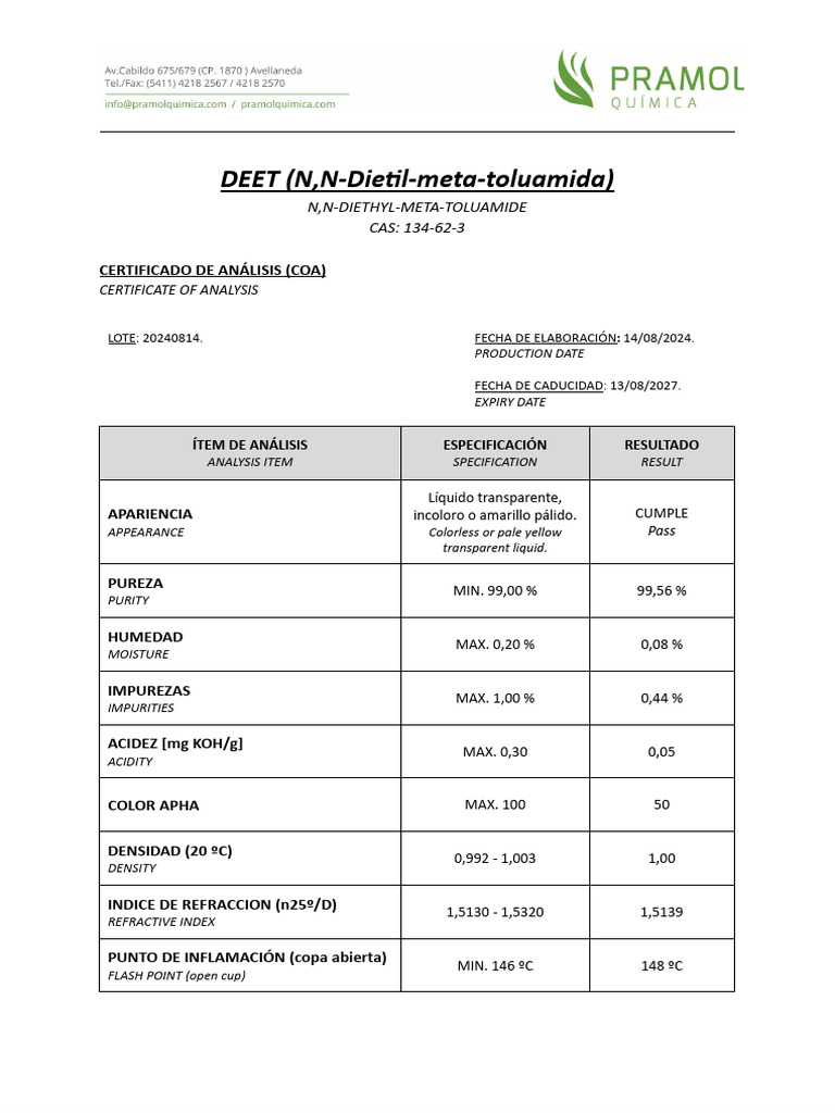 Coa - Deet (Pramol) - Lote 20240814-2 | PDF