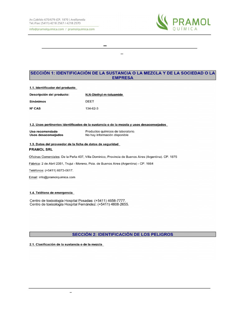 Msds - Deet (Pramol) | PDF