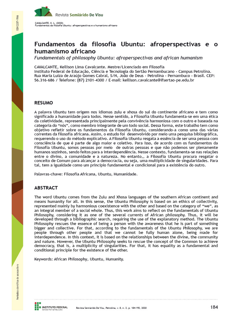 Fundamentos Da Filosofia Ubuntu | PDF | Pensamento | Natureza humana