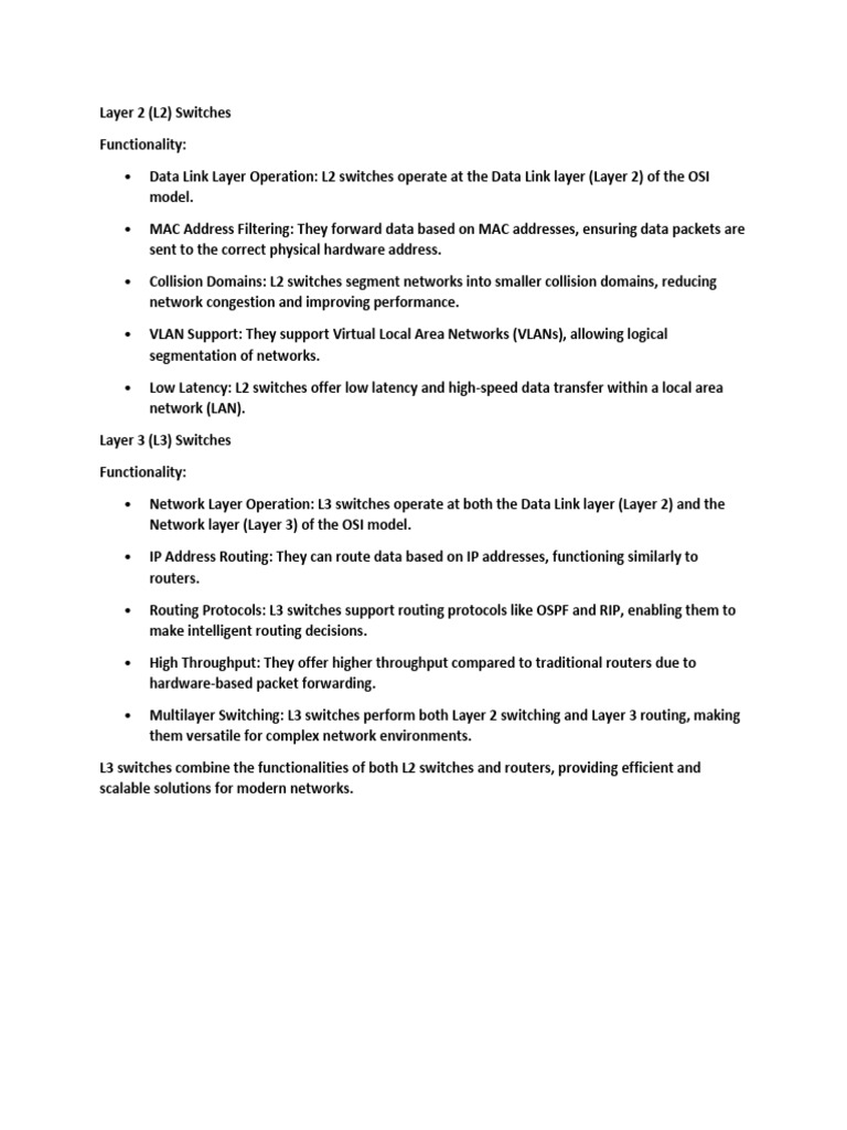 Layer 2 Vs Layer 3 Switches | PDF