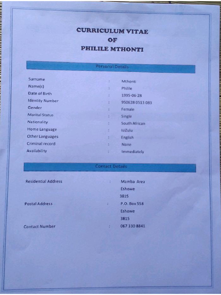 PDF Philile Mthonti CV | PDF