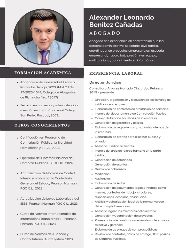 CV Benitez Cañadas Alexander Leonardo | PDF | Abogado | Derecho laboral