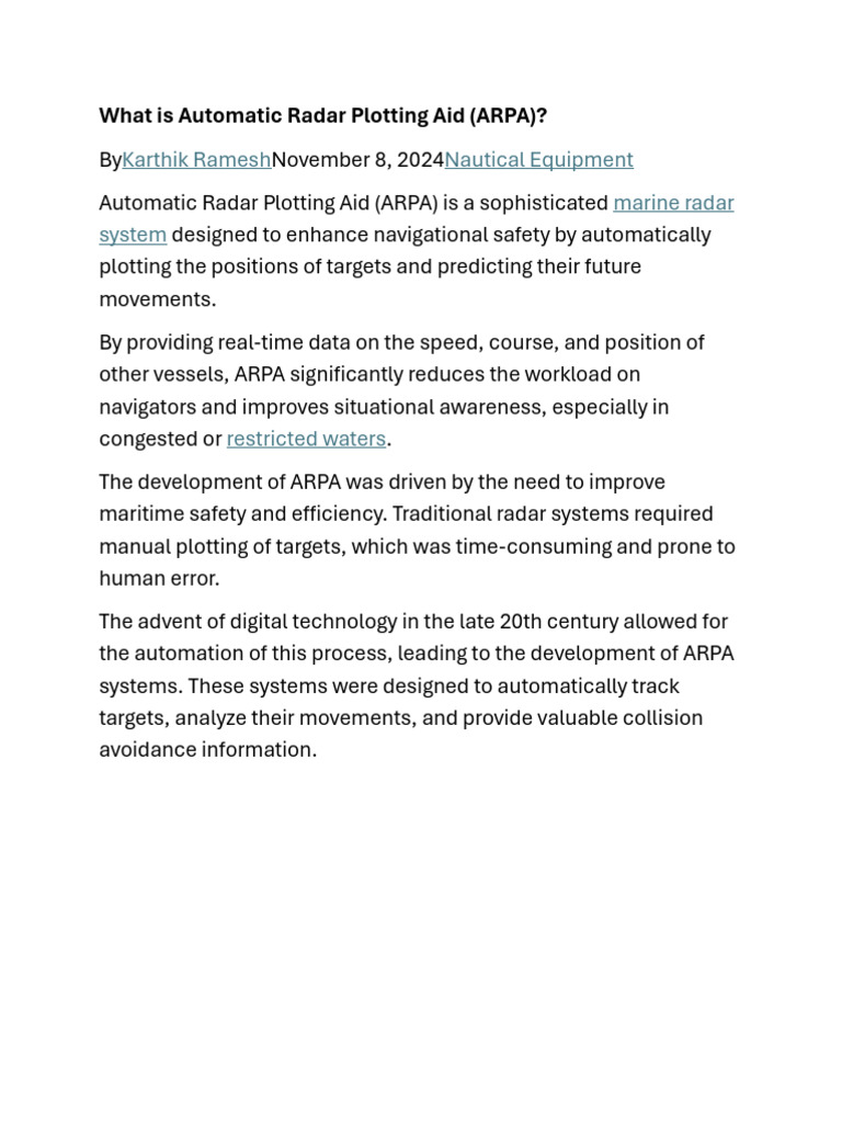 What Is Automatic Radar Plotting Aid | PDF
