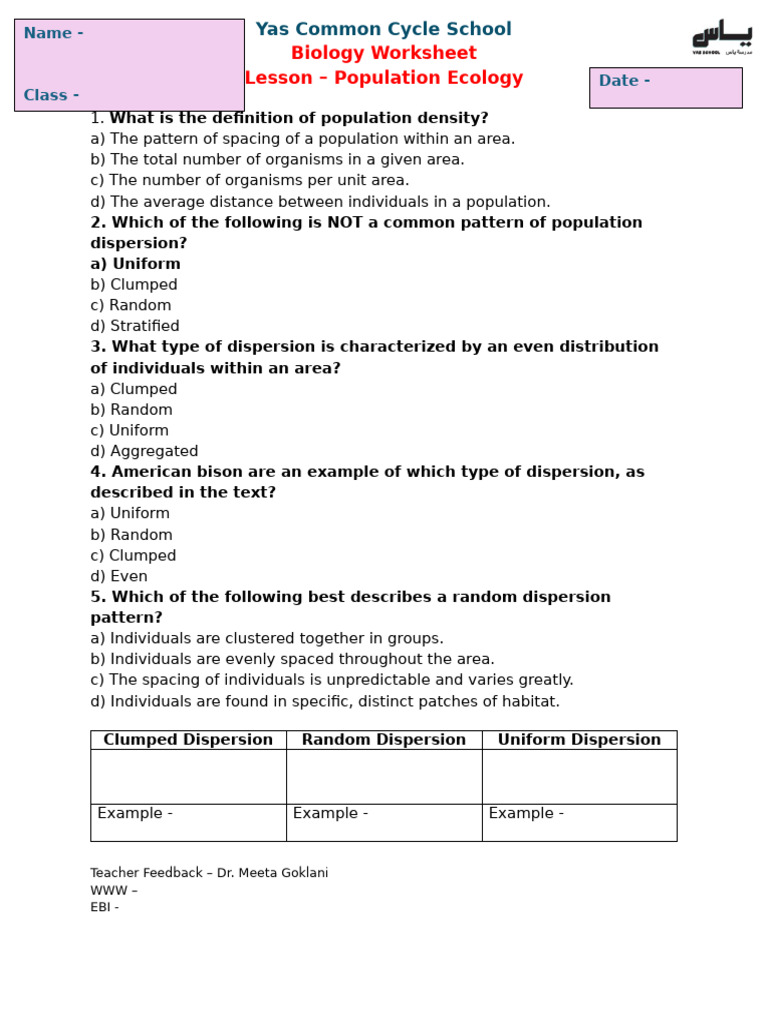 Worksheet On Population Density | PDF | Ecosystem | Environmental Science