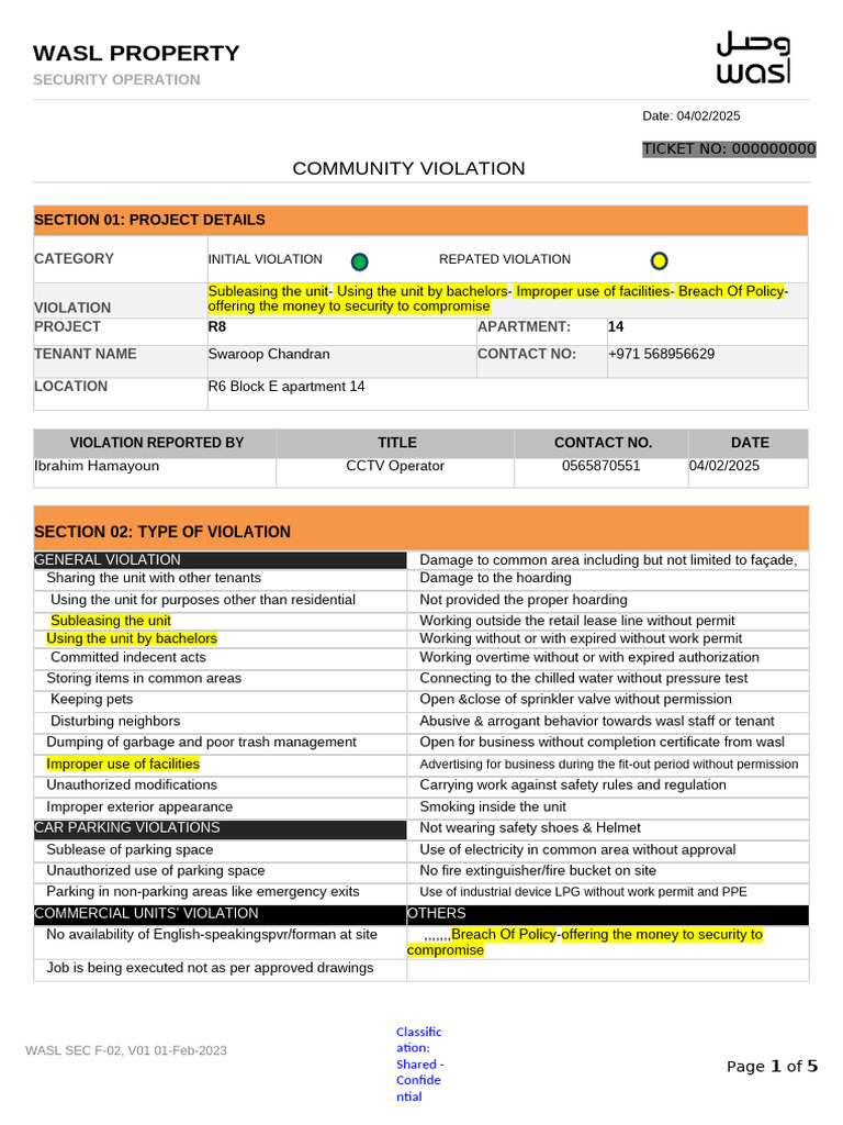 Wasl Property: Community Violation | PDF | Lease