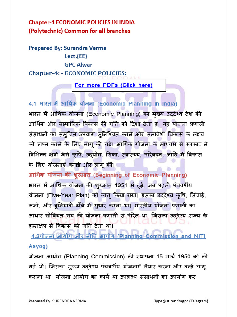 Chapter 4 ECONOMIC POLICIES IN INDIA Polytechnic Common For All | PDF