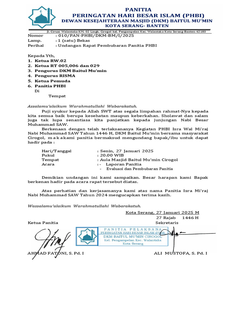 Undangan Pembubaran Panitia Phbi | PDF