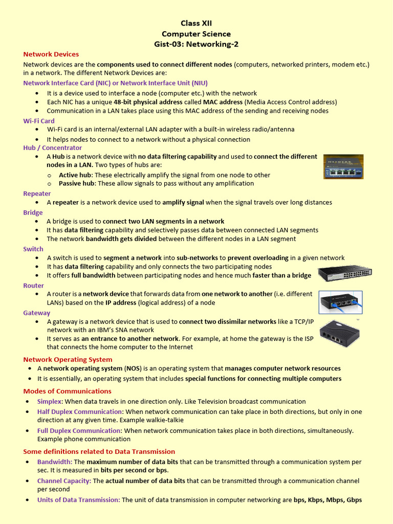 Xii Computer Science Gist 03 Networking 2 Pdf Computer Network Node Networking