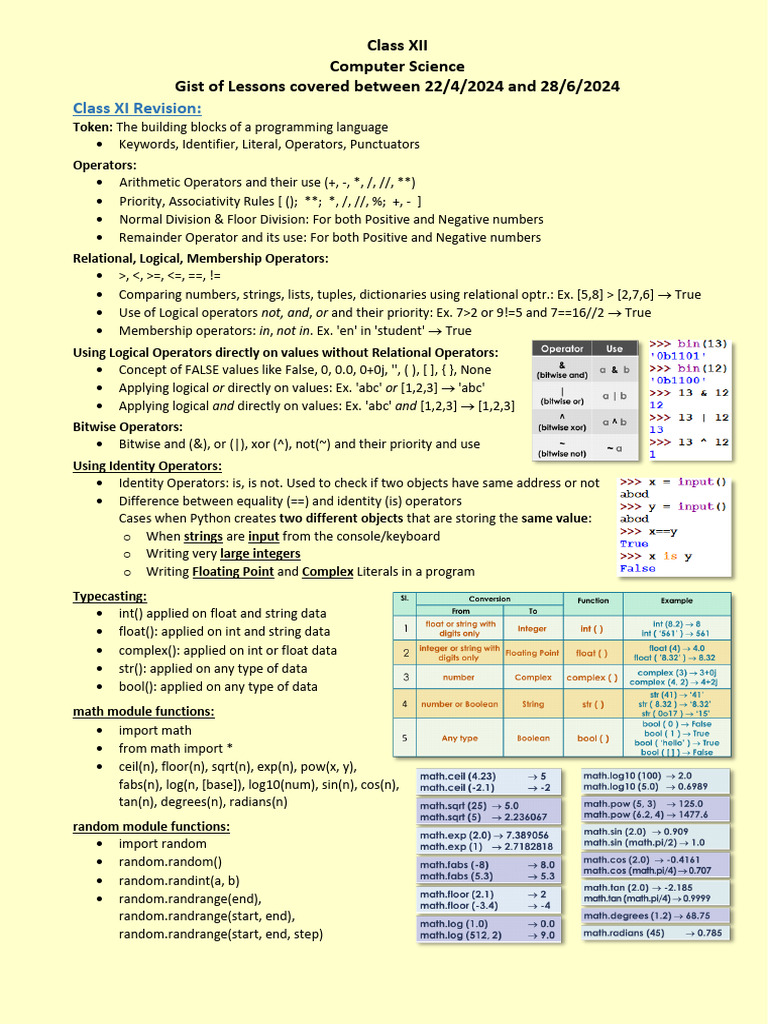 Xii Computer Science Gist 01 Pdf Computer Network Parameter Computer Programming