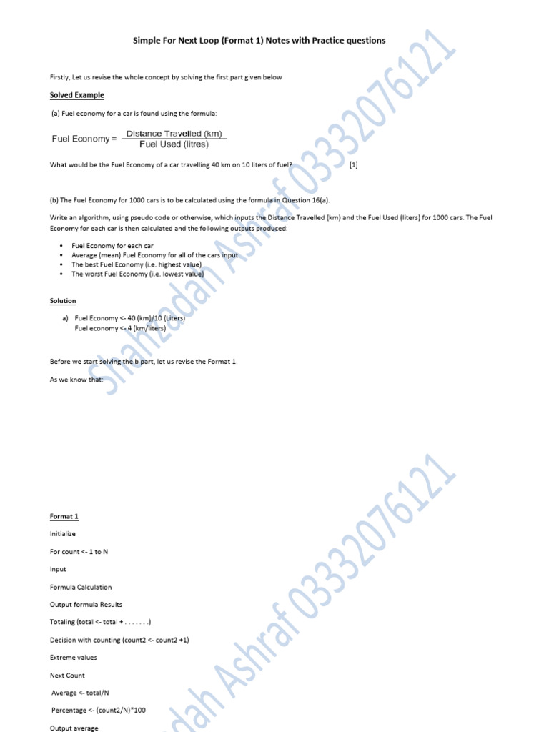 Psuedo Code Worksheet (For Next Loop) | PDF | Fuel Economy In ...