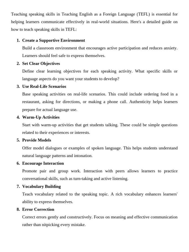 Teaching Speaking Skills | PDF | Learning | Fluency
