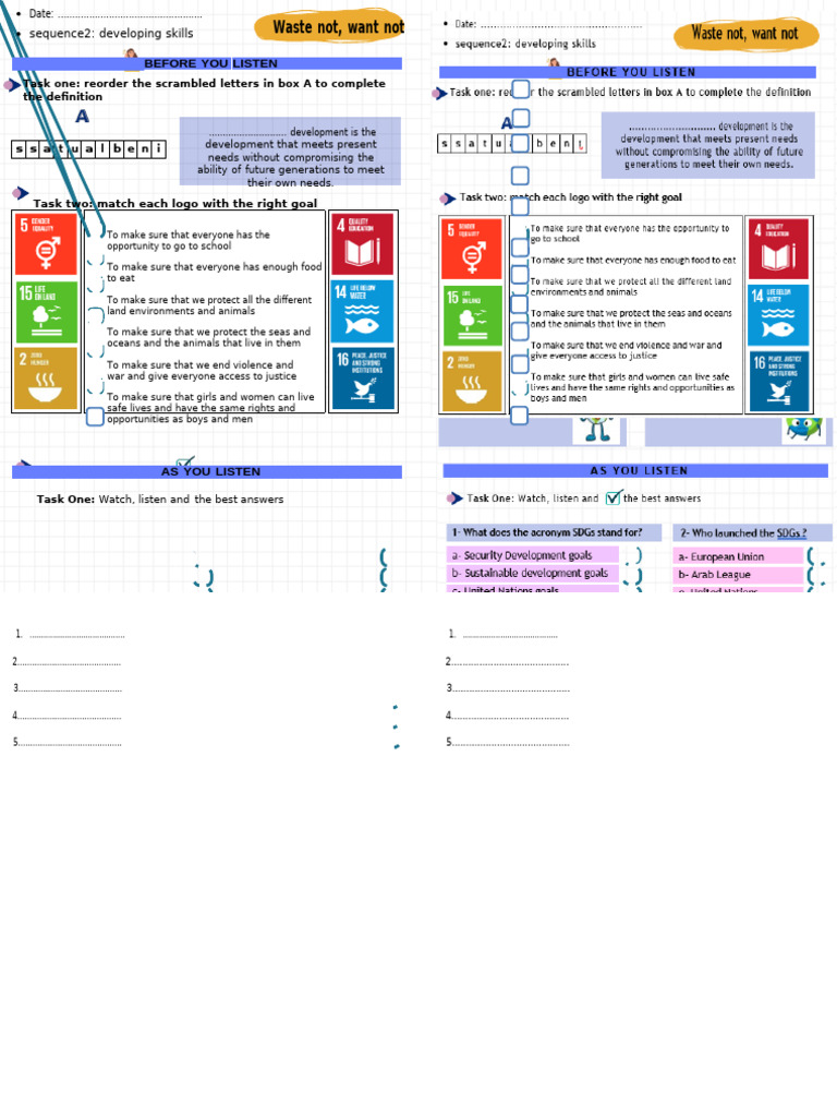 Listening and Speaking Worksheet | PDF | Sustainable Development ...