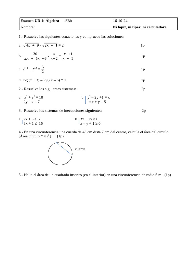 Ã Lgebra 1ÂºBb | PDF