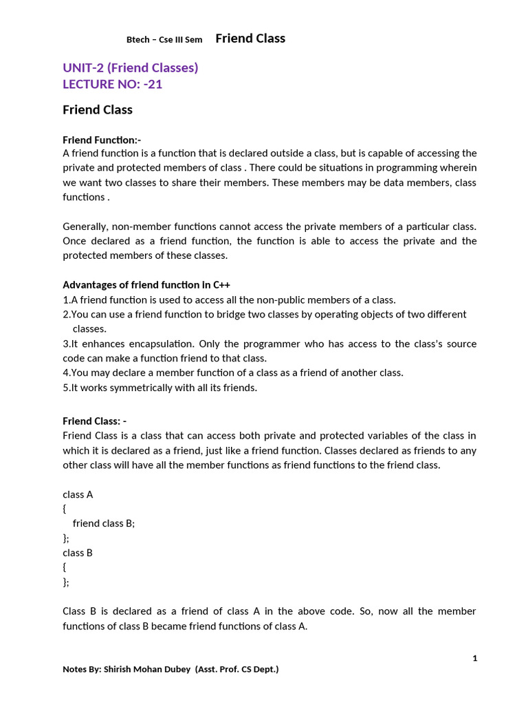 friend class lect 21 | PDF | Information Technology | Computer Science