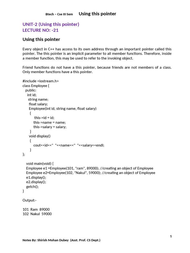 using this pointer lect 21 | PDF
