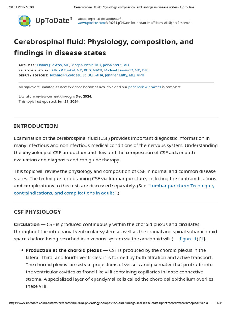 Cerebrospinal fluid_ Physiology, composition, and findings in disease ...