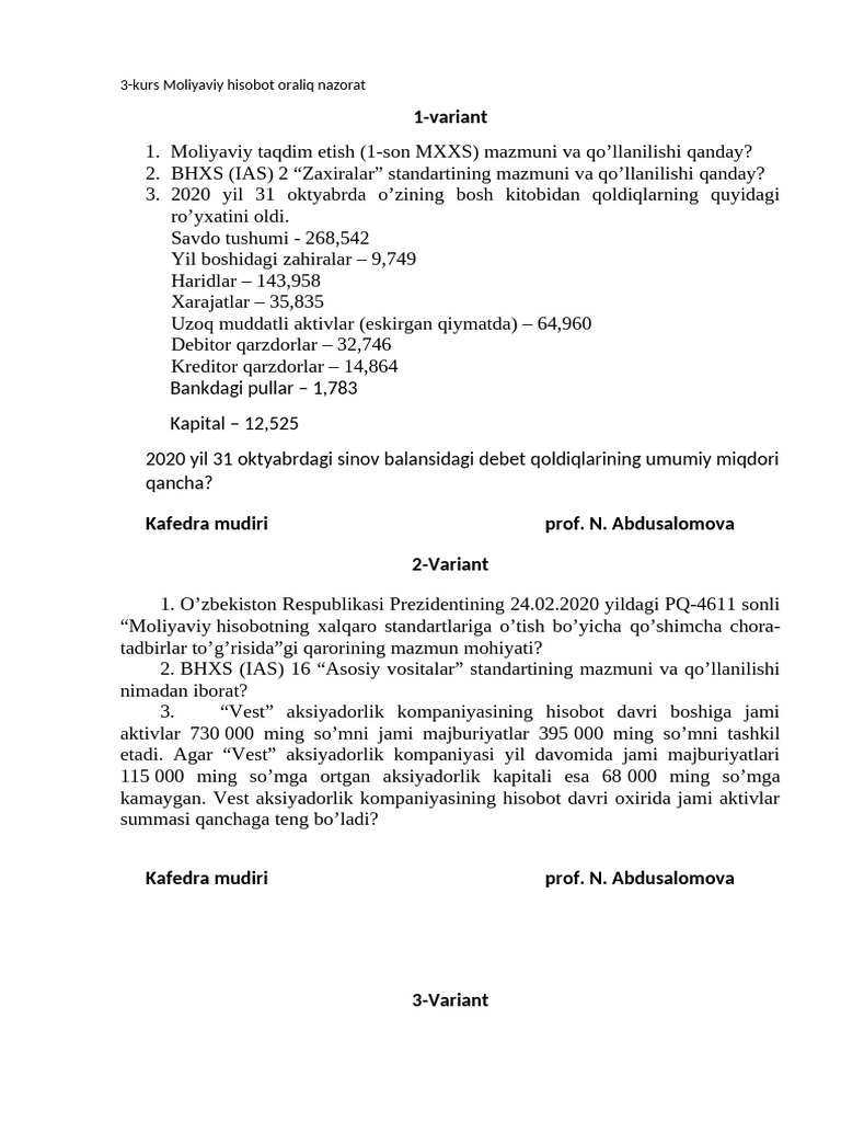 Oraliq Nazorat | PDF