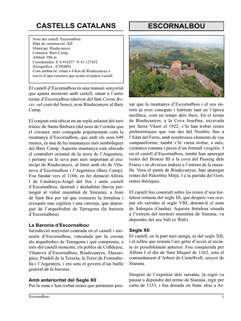 Escornalbou - Castells Catalans | PDF