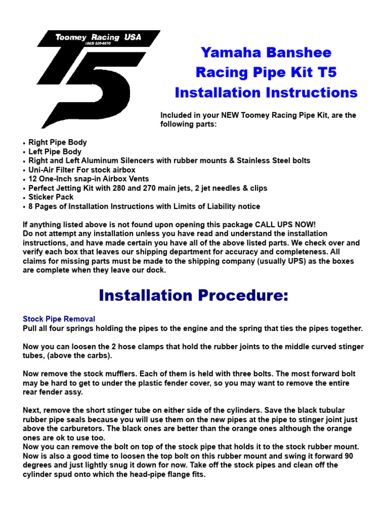 T5 Pipe Kit Instructions 2012 | PDF | Pipe (Fluid Conveyance) | Altitude