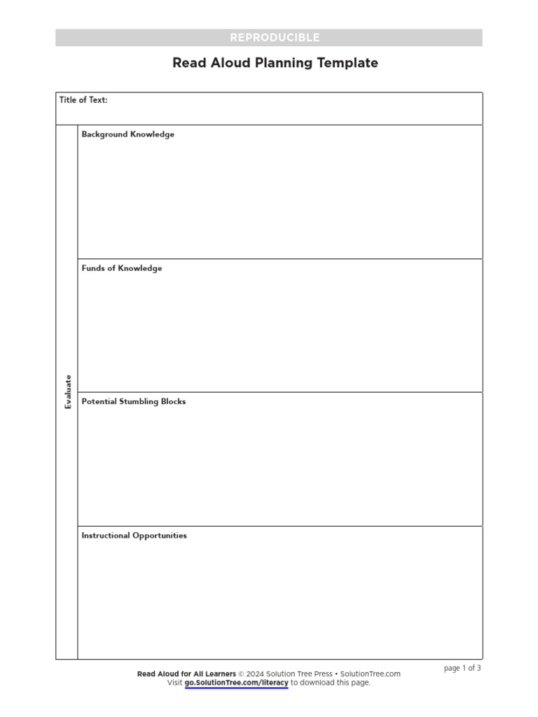 Read Aloud Planning Template Guide | PDF