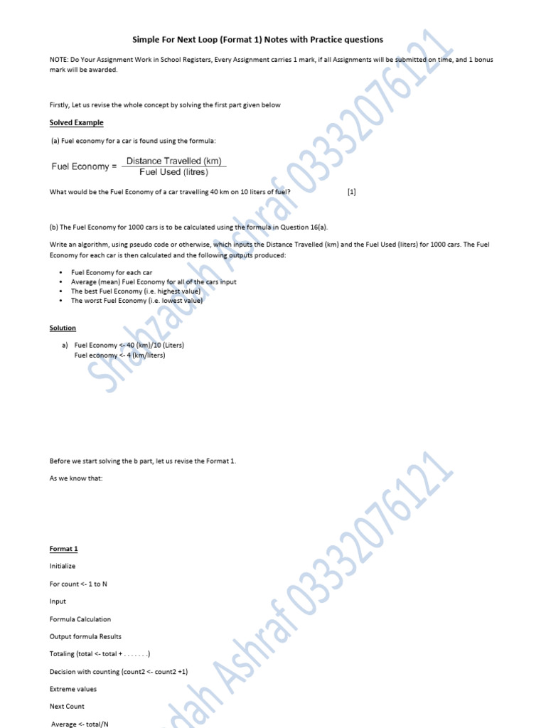 Simple For Next Loop (Format 1) Notes With Practice Questions | PDF ...
