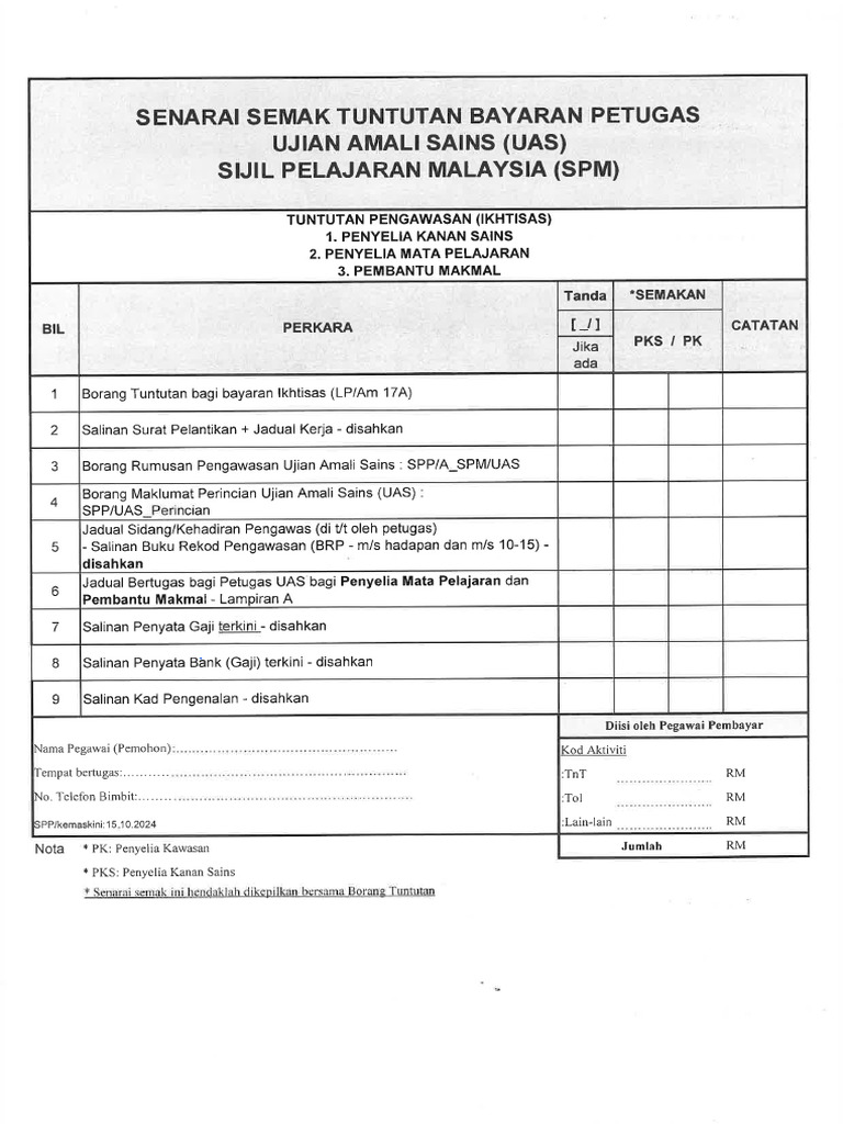 Senarai Semak IKH & Borang Rumusan | PDF