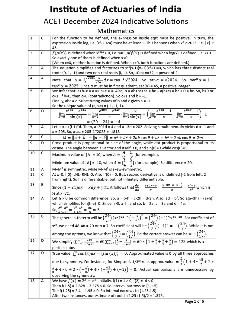 ACET December 2024 Solution - 0 | PDF | Mathematics | Mathematical Objects