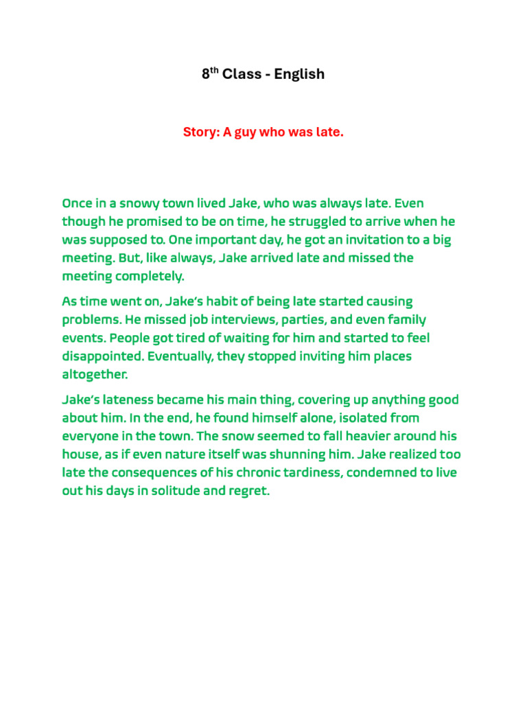 8th - English Story 2 | PDF