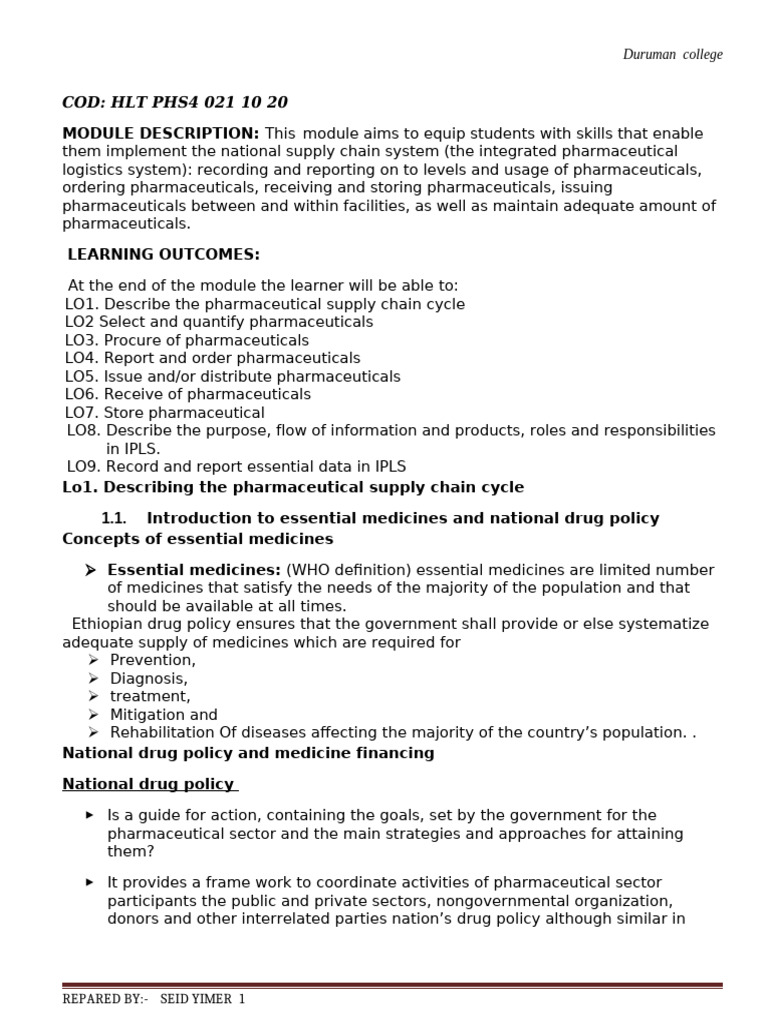 Drug Spuly Chain Management Pharmacy 3rd Year | PDF | Procurement ...