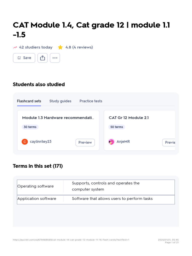CAT Module 1.4, Cat Grade 12 - Module 1.1 - 1.5 Flashcards - Quizlet ...