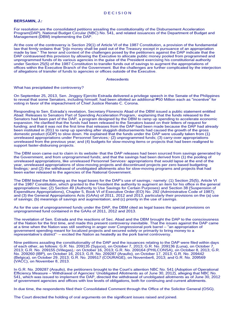 Constitutionality of the Disbursement Acceleration Program | PDF | Writ ...