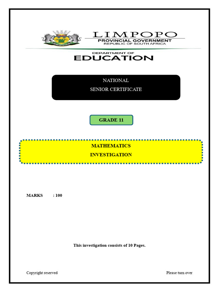 2025 Grade 11 Maths Investigation Pdf Quadratic Equation Area