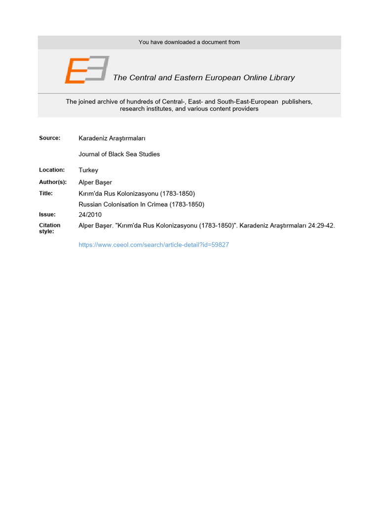 Russian Colonisation in Crimea 1783 1850 Content 20file PDF | PDF