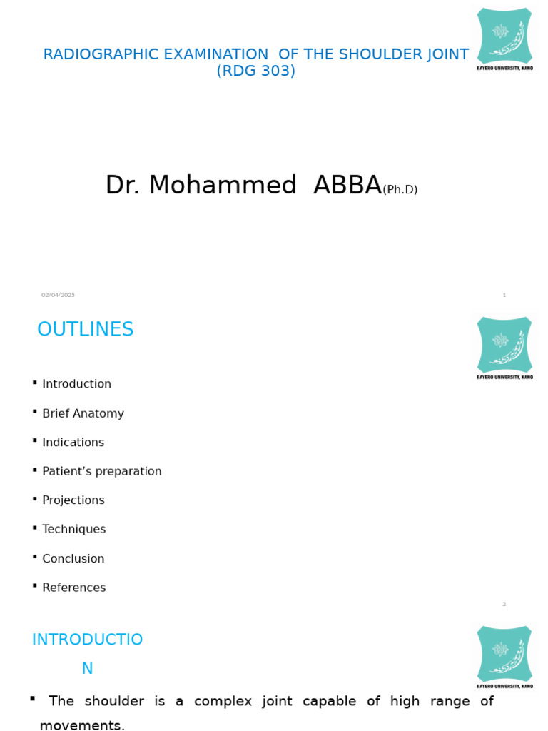 Radiographic Examination of The SHOULDER Joint - RDG303 | PDF ...