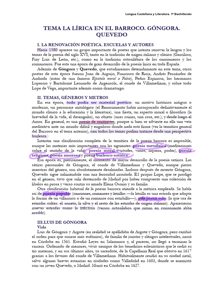 Lírica Barroca - Quevedo y Góngora | PDF