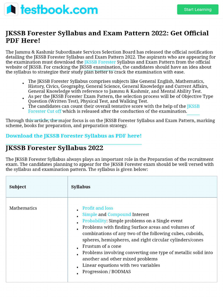 JKSSB Forester Syllabus and Exam Pattern 2022 - Get Official PDF Here! | PDF