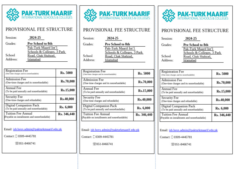 Provisional Fee Structure PRE To Middle Section 2023 | PDF | Fee | Payments