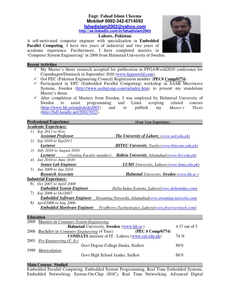 1 CV Fahad | PDF | Field Programmable Gate Array | System On A Chip