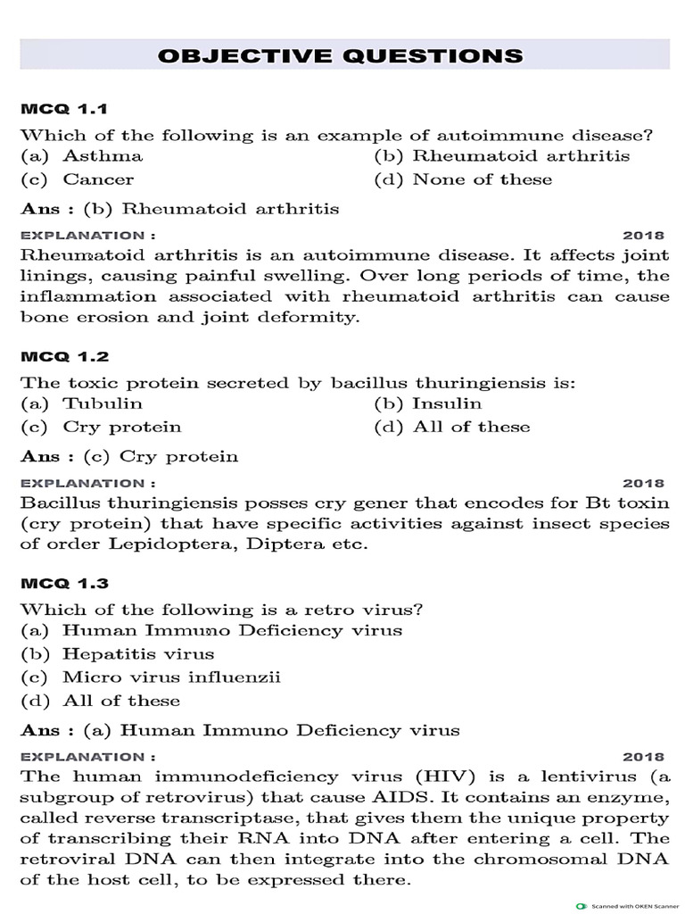 MCQ Human Health and Disease | PDF