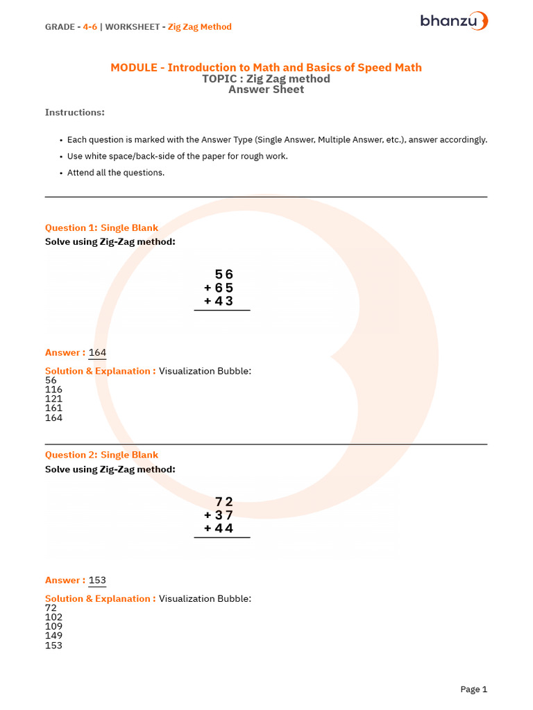 Zig Zag Method Worksheet for Grades 4-6 | PDF | Multiple Choice