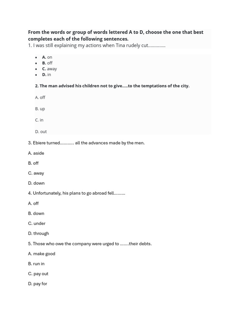 English Phrasal Verbs Quiz | PDF