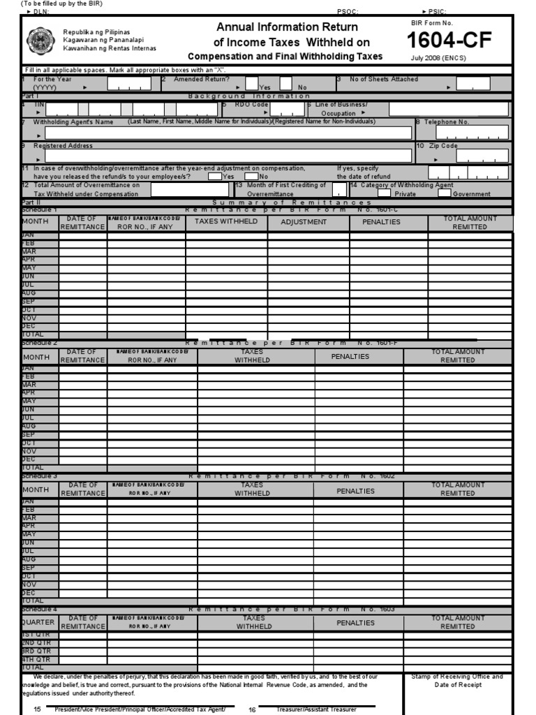 Annual Information Return of Income Taxes Withheld On: Compensation and ...